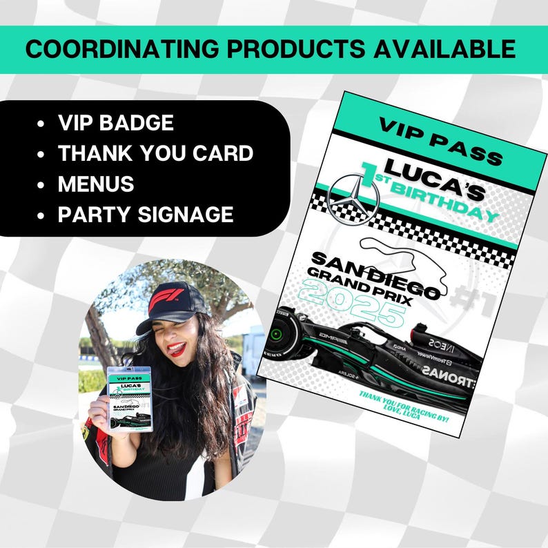 Mercedes Formula 1 Theme Personalized Birthday Invitation! Race Car ...