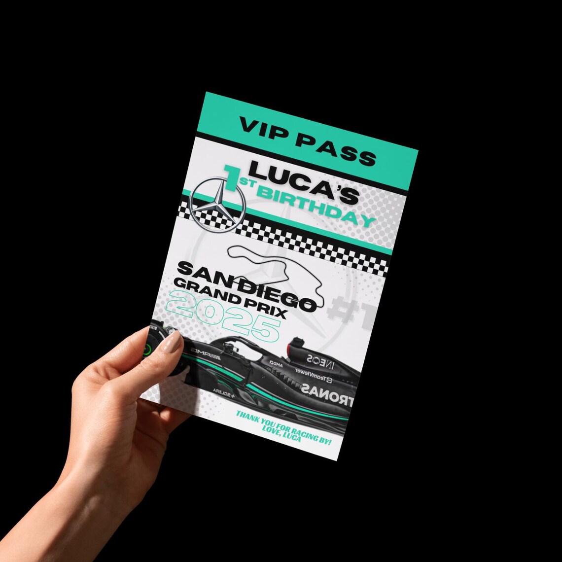 Mercedes Formula 1 Theme Personalized Birthday Invitation! Race Car ...