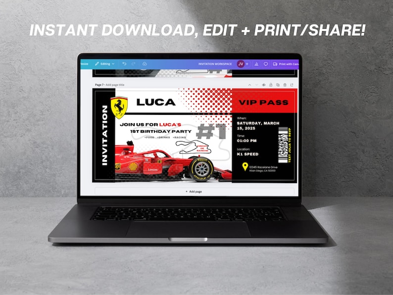 Ferrari F1 Birthday Invitation: VIP Pass, Editable (digital Download ...