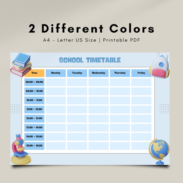 School Timetable Printable - Etsy