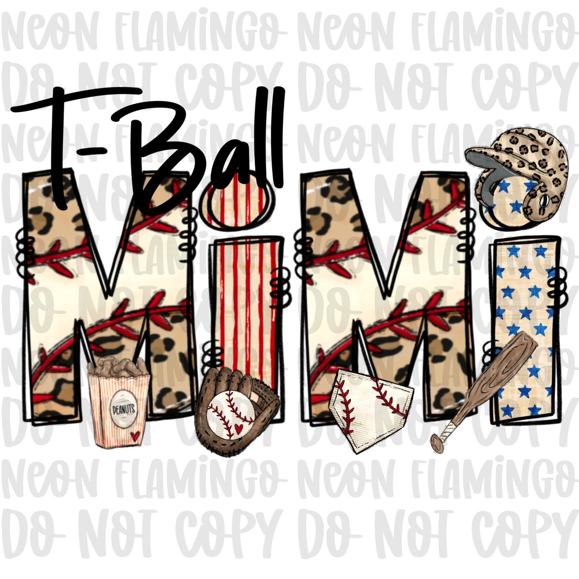 Leopard T-ball Mimi DTF Transfer Tee Ball Mimi DTF Transfer - Etsy