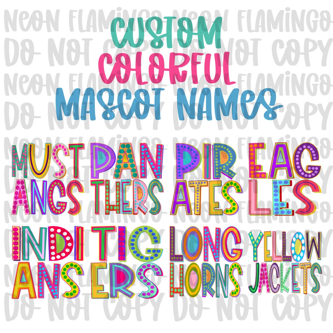 Custom Colorful Mascot Names DTF Transfer Mascot DTF Transfer Custom ...