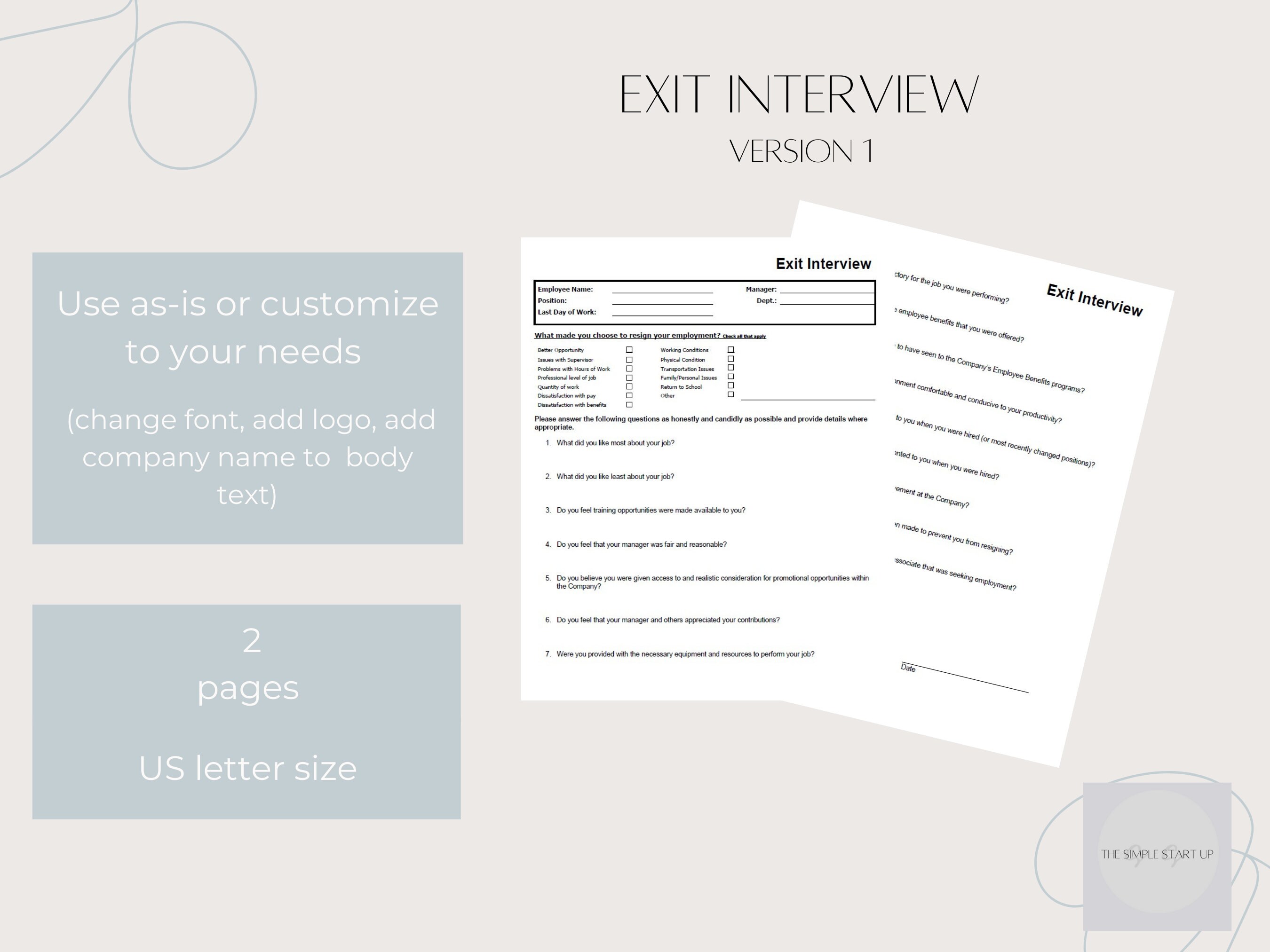 EXIT INTERVIEW TEMPLATE (2 Versions!) - Etsy