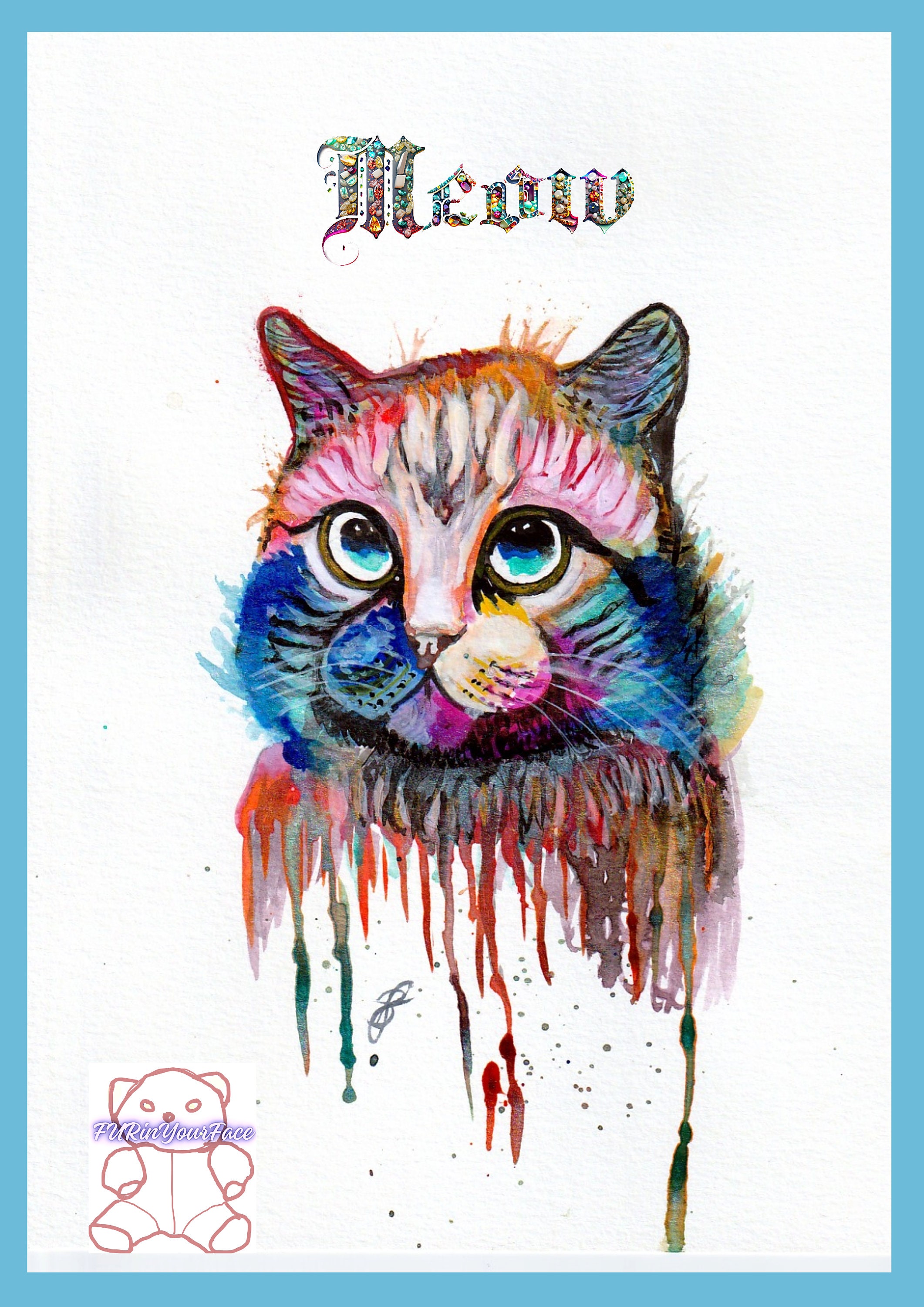 3 A4 Colourful Digital Cat Prints. Watercolour Ink. Unique. for Bedroom ...