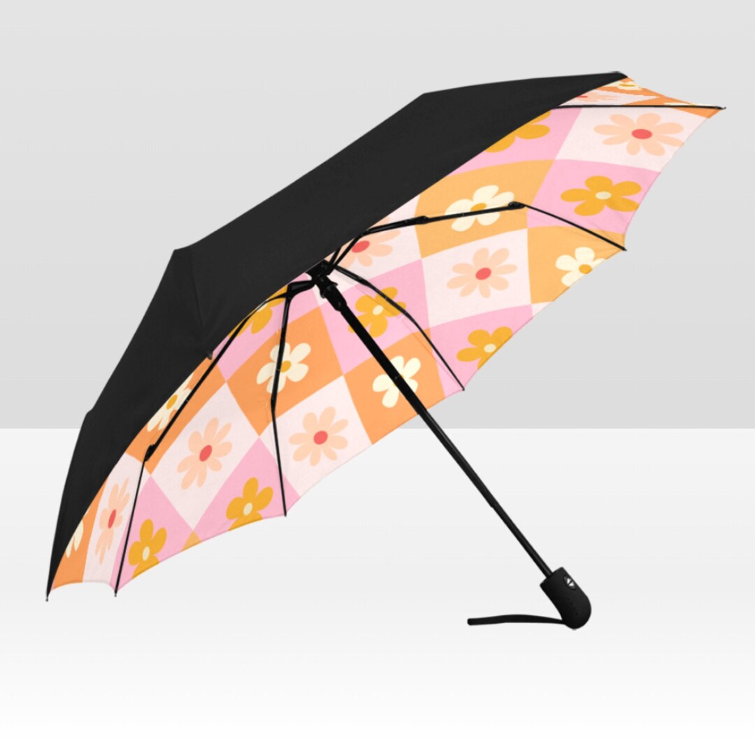 Retro Checker Pattern Underside Print Umbrella, Cute Vintage Checker ...