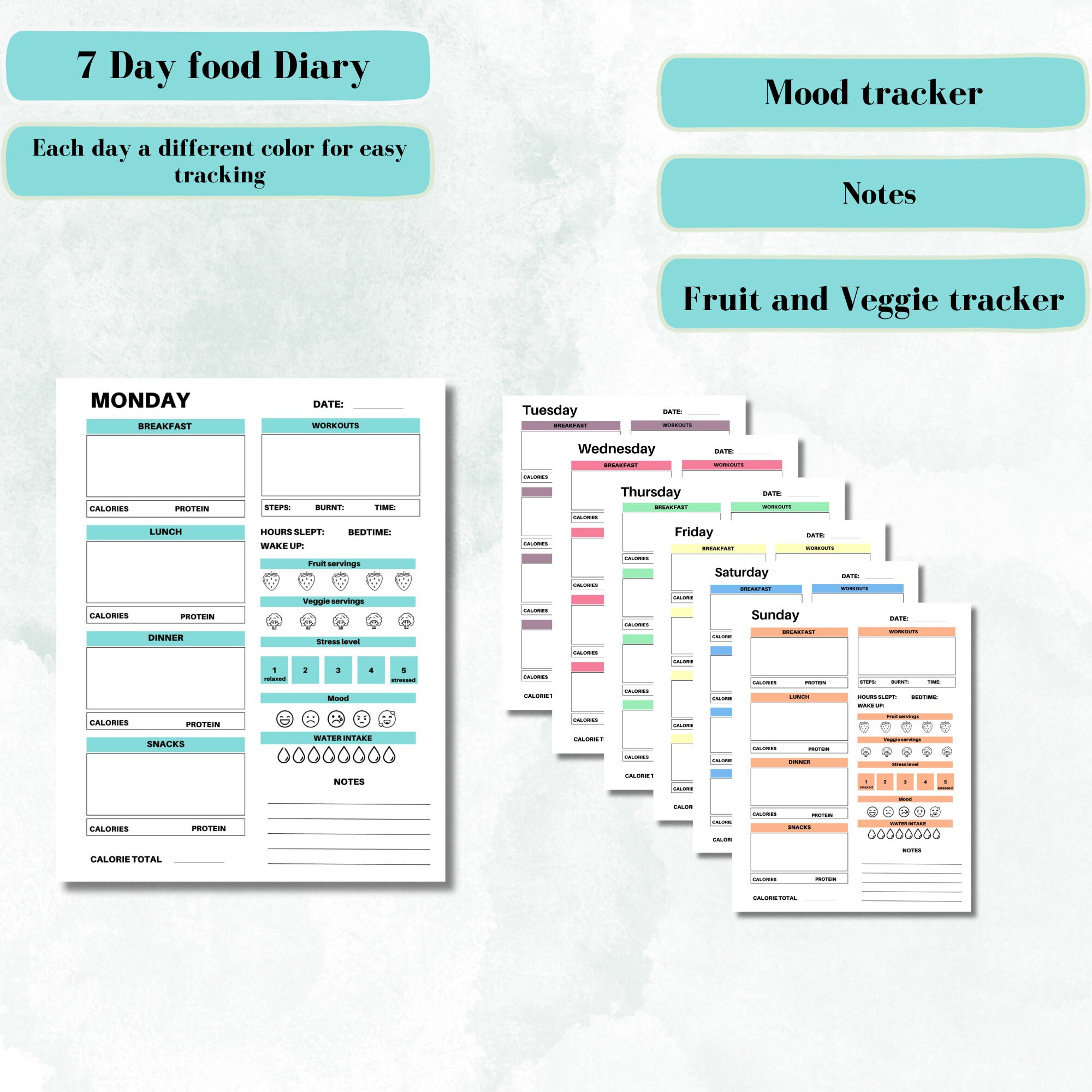 Daily Food Journal 7 Day Food Log and Nutrition Tracker Food - Etsy