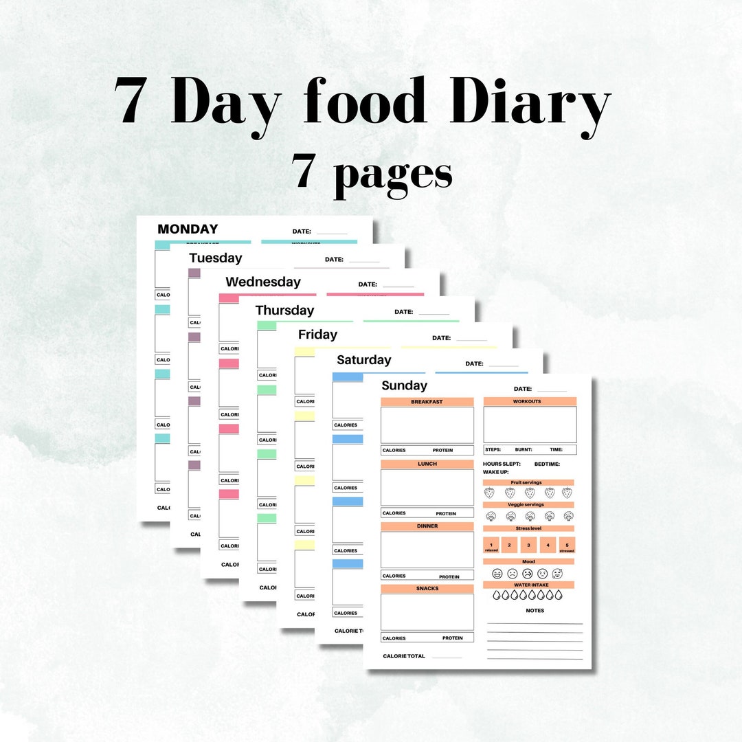 Daily Food Journal 7 Day Food Log and Nutrition Tracker Food - Etsy
