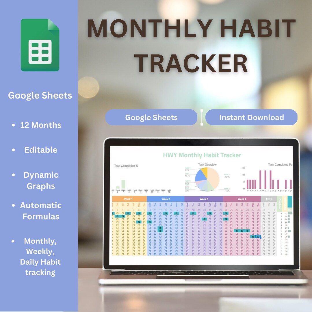 Monthly Habit Tracker Spreadsheet, Google Sheets Habit Tracker, Daily ...