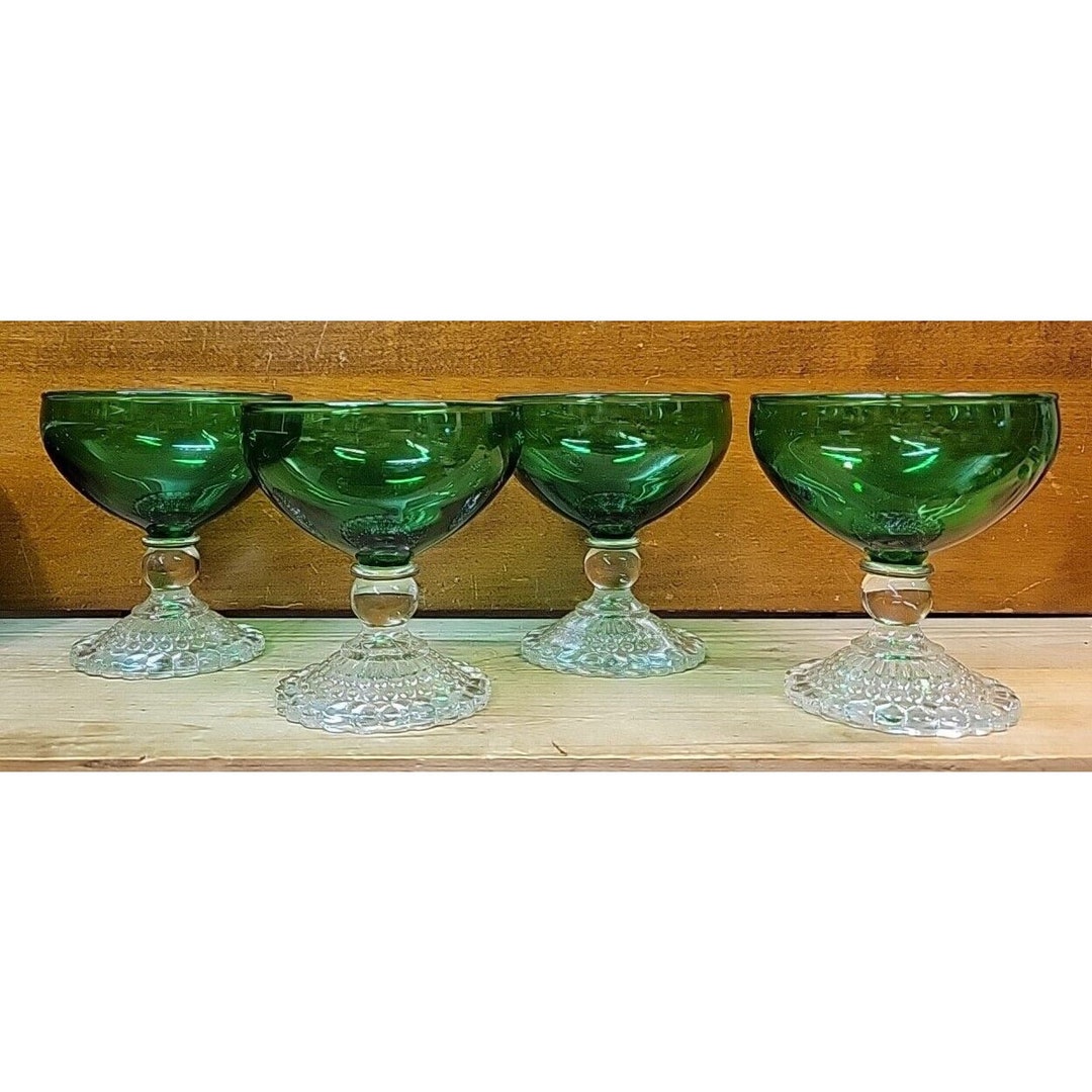 4 Vintage 1950's Anchor Hocking EMERALD GREEN BUBBLE Foot Sherry ...