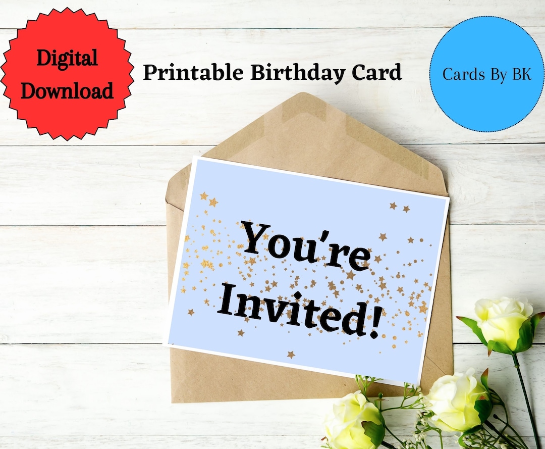 Printable Birthday Card You're Invited Card PDF 7x10 Inch Instant ...