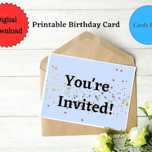 Printable Birthday Card You're Invited Card PDF 7x10 Inch Instant ...