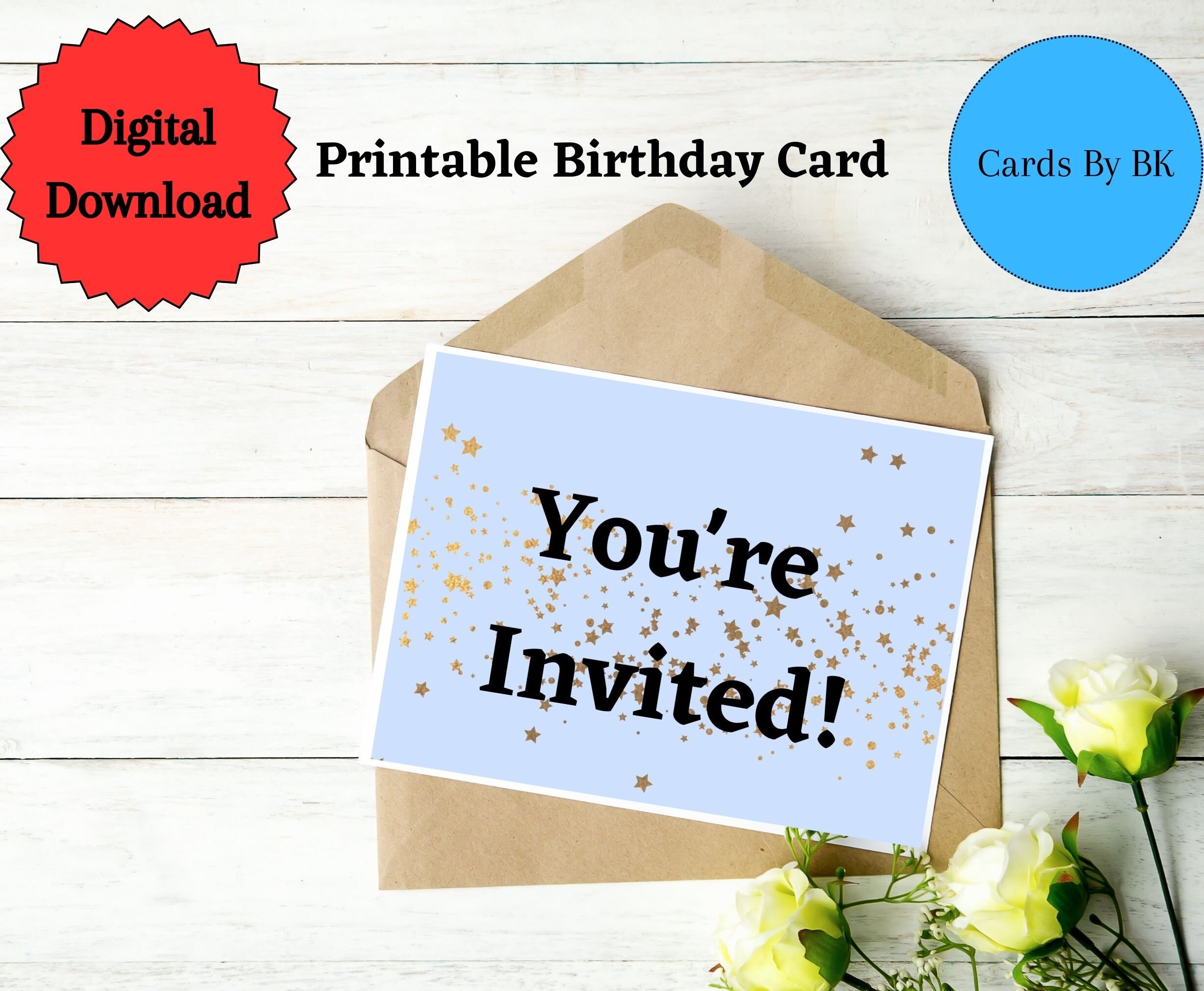 Printable Birthday Card You're Invited Card PDF 7x10 Inch Instant ...