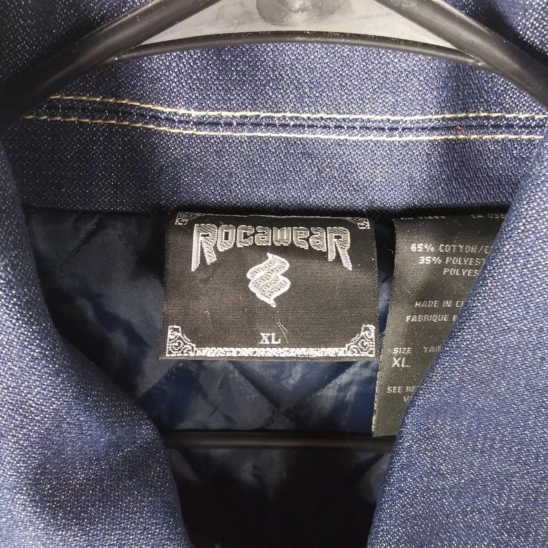 Vintage Roca Wear Denim Jacket XL Oversized Dark Wash Quilted Lined Jean Blue - Etsy