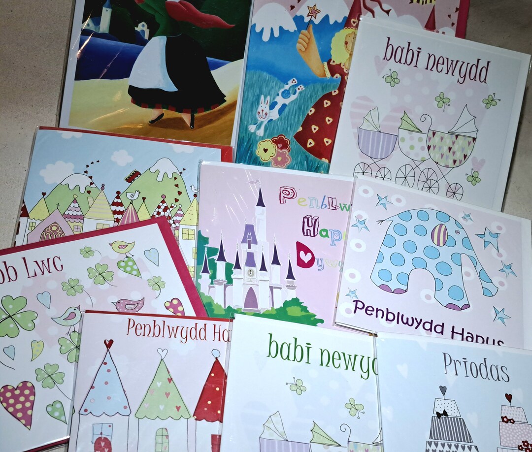 Welsh Language Bundle of 10 Cards Penblwydd, Babi Newydd, Priodas, Pob ...