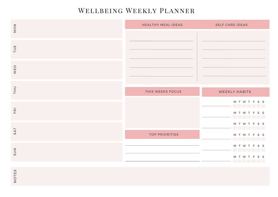 Wellbeing Weekly Planner - Etsy