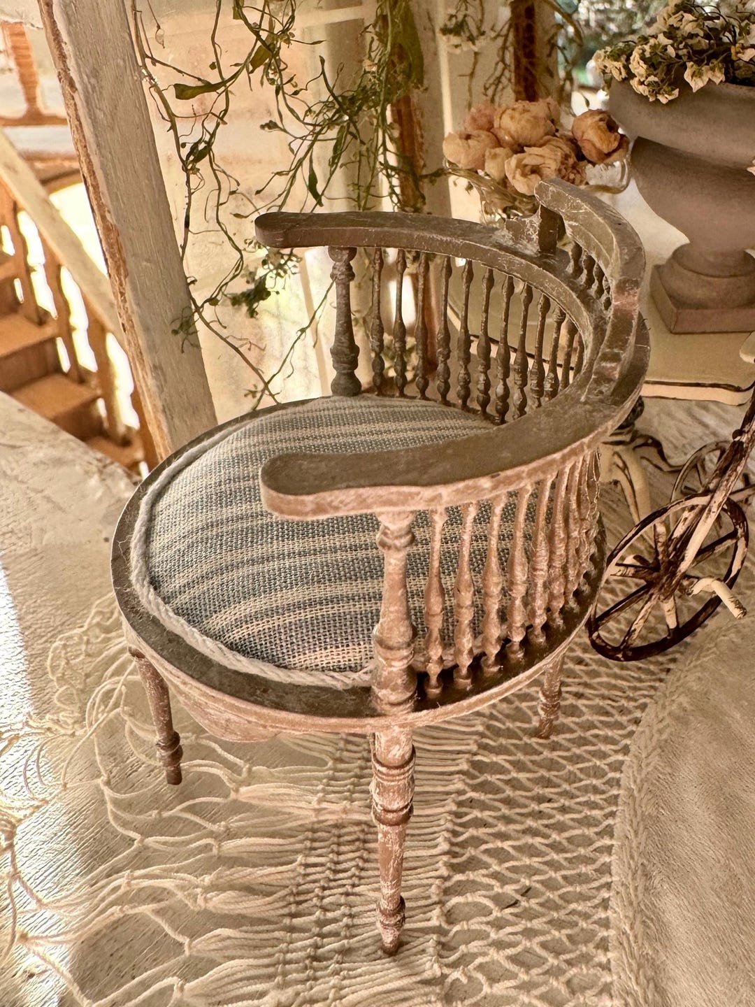 1:12 Miniature Scale Round Classic Spindle Chair | Mini Brocante | Blue ...