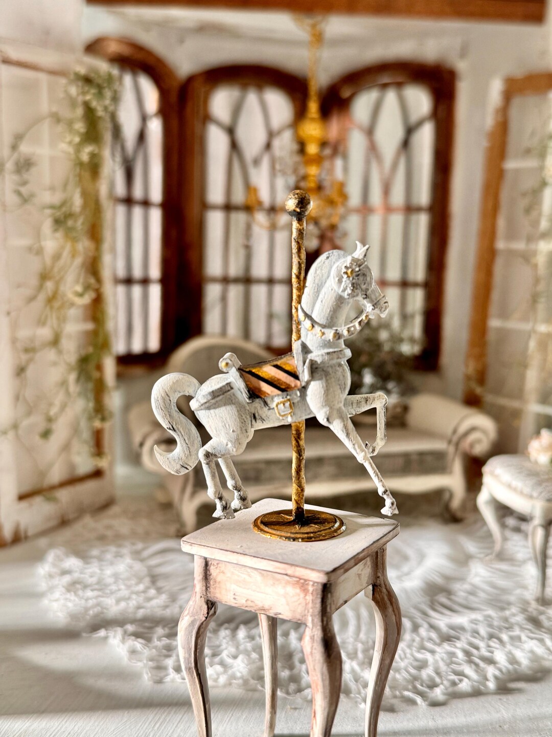 1:12 Miniature Carousel Horse Mini Collector Toy 12th Scale Decoration ...
