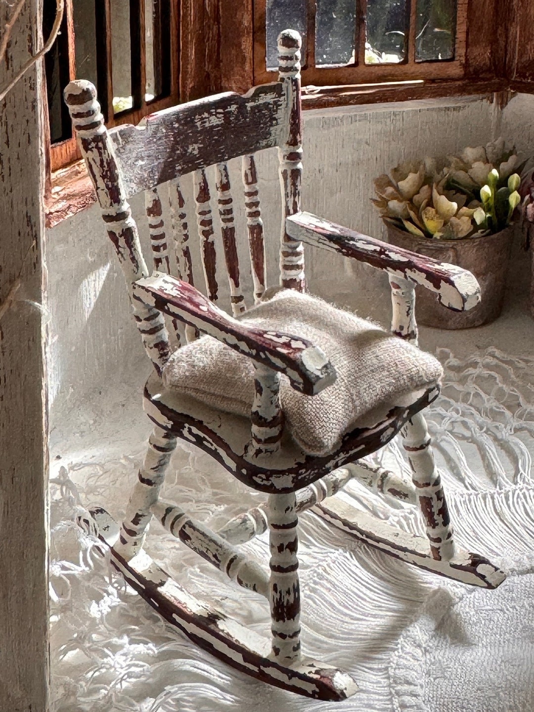 1:12 Miniature Rocking Chair Mini Wood Brocante Sitting/seating Vintage ...