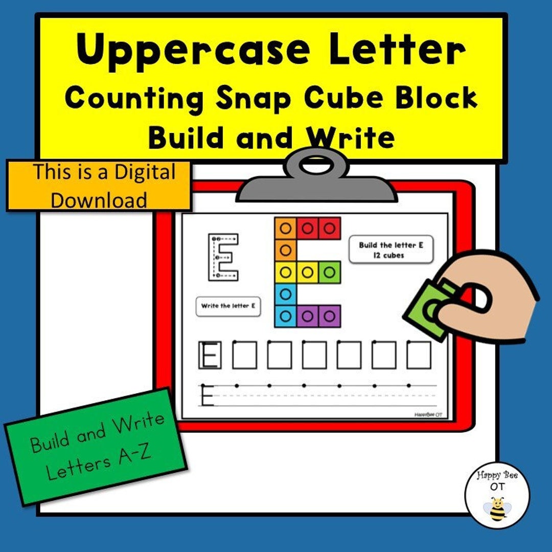 Counting Snap Cube Uppercase Letter Build and Write Printing Practice ...