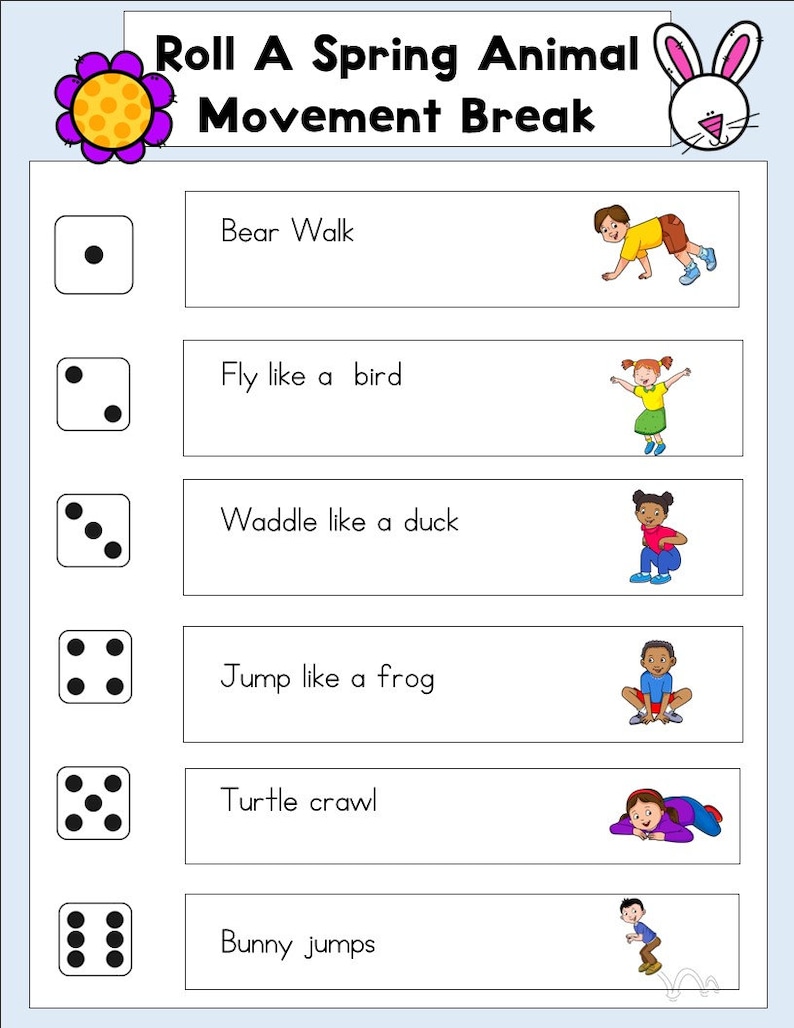 Spring Roll a Movement Break Game - Etsy
