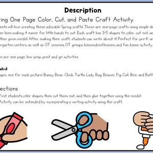 Spring Color, Cut, and Paste Shape Animal Fine Motor Craft - Etsy