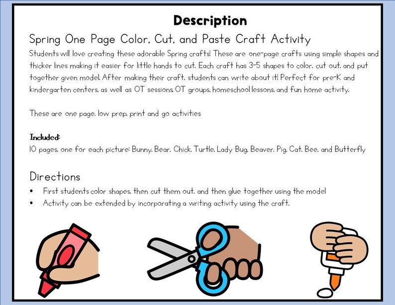 Spring Color, Cut, and Paste Shape Animal Fine Motor Craft - Etsy