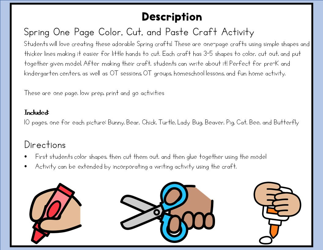 Spring Color, Cut, and Paste Shape Animal Fine Motor Craft - Etsy