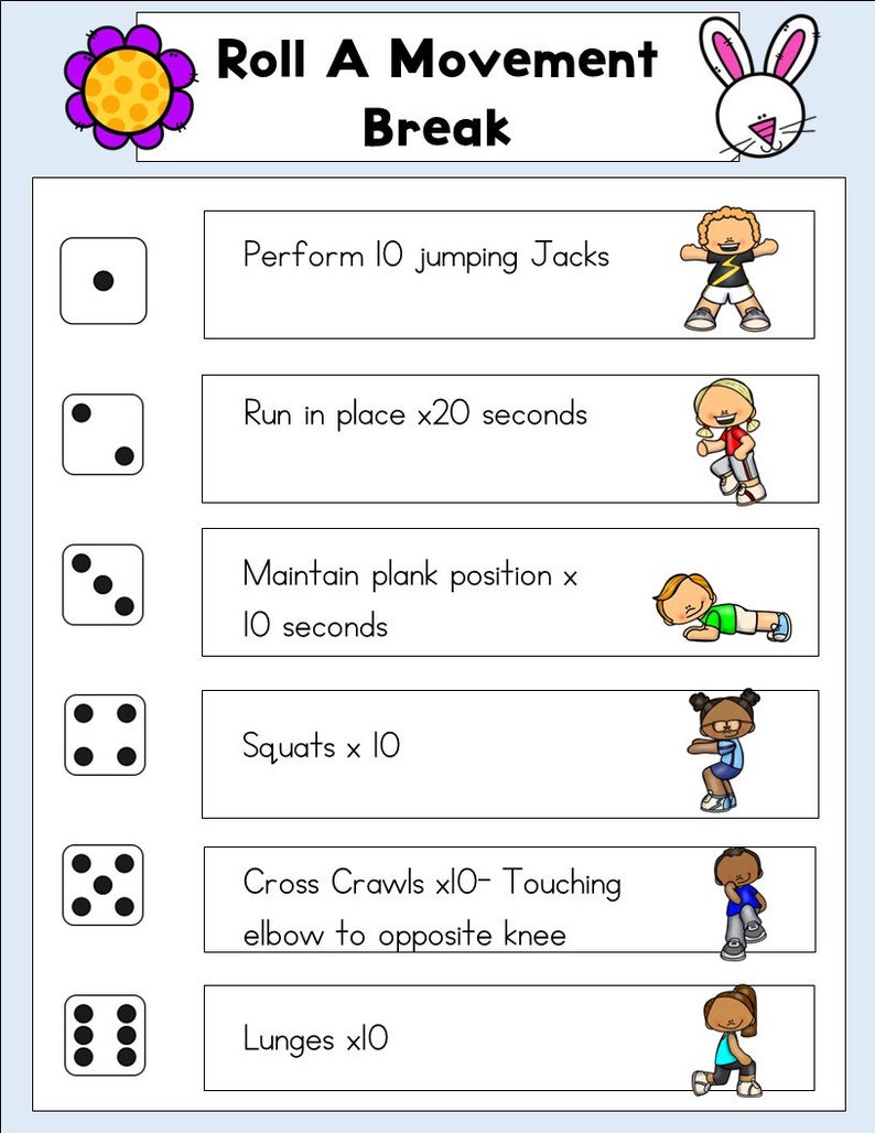 Spring Roll a Movement Break Game - Etsy