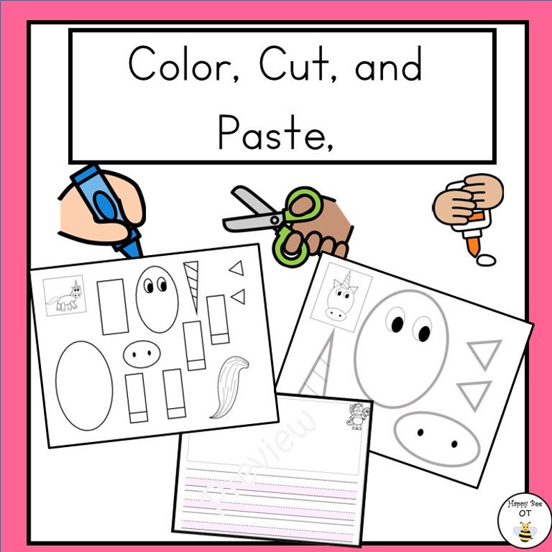 Unicorn Craftivity- Fine Motor Color Cut Glue Craft and Write - Etsy