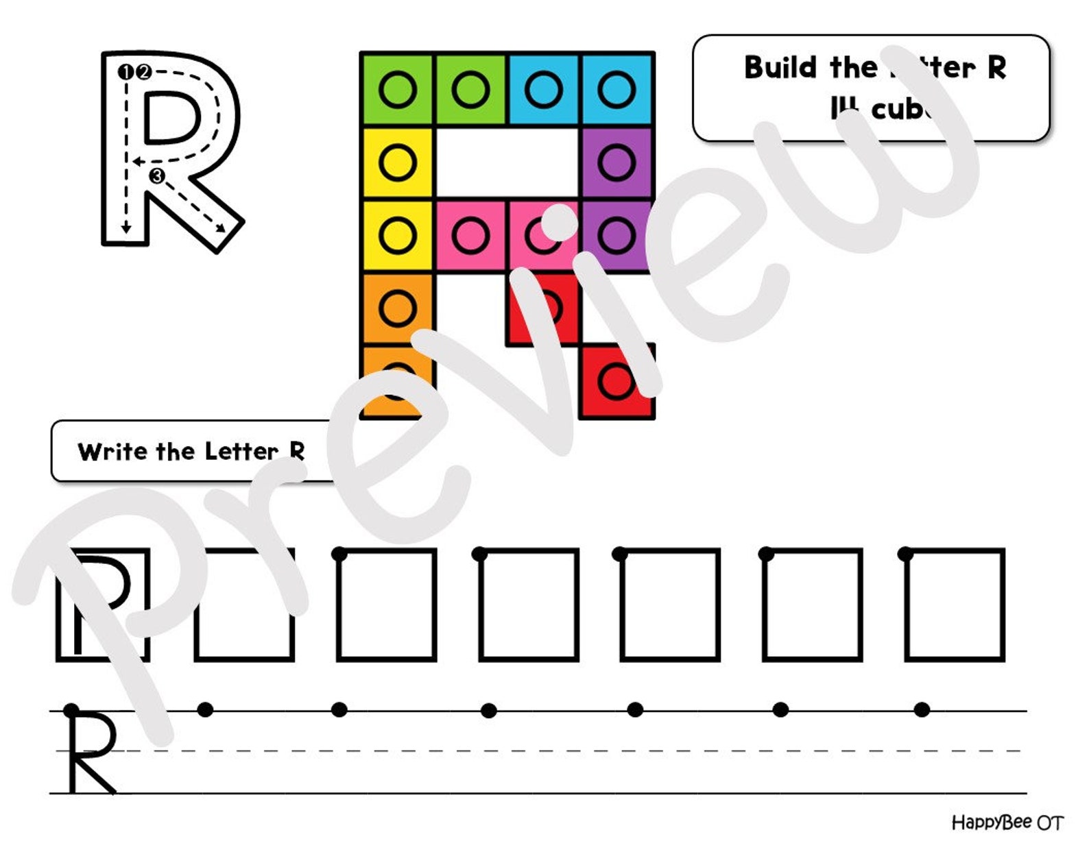 Counting Snap Cube Uppercase Letter Build and Write Printing Practice ...