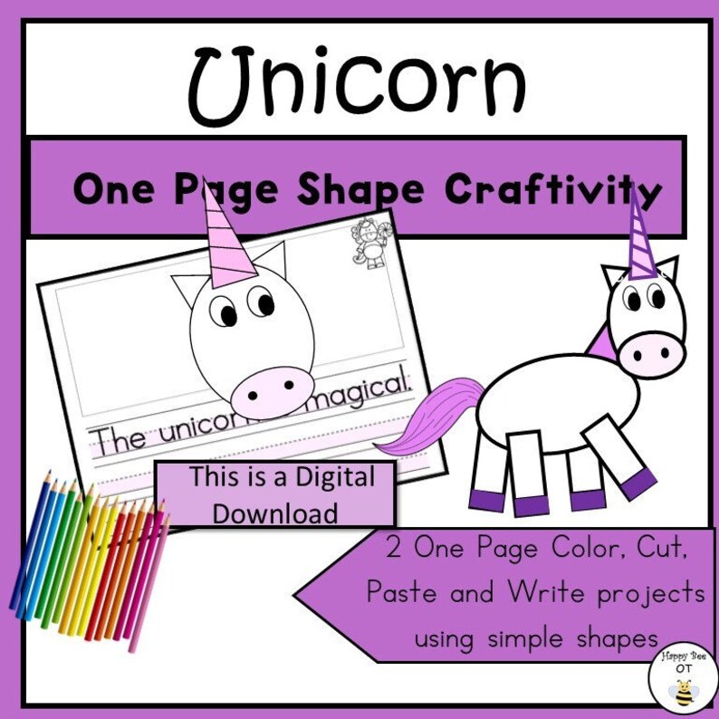 Unicorn Craftivity- Fine Motor Color Cut Glue Craft and Write - Etsy