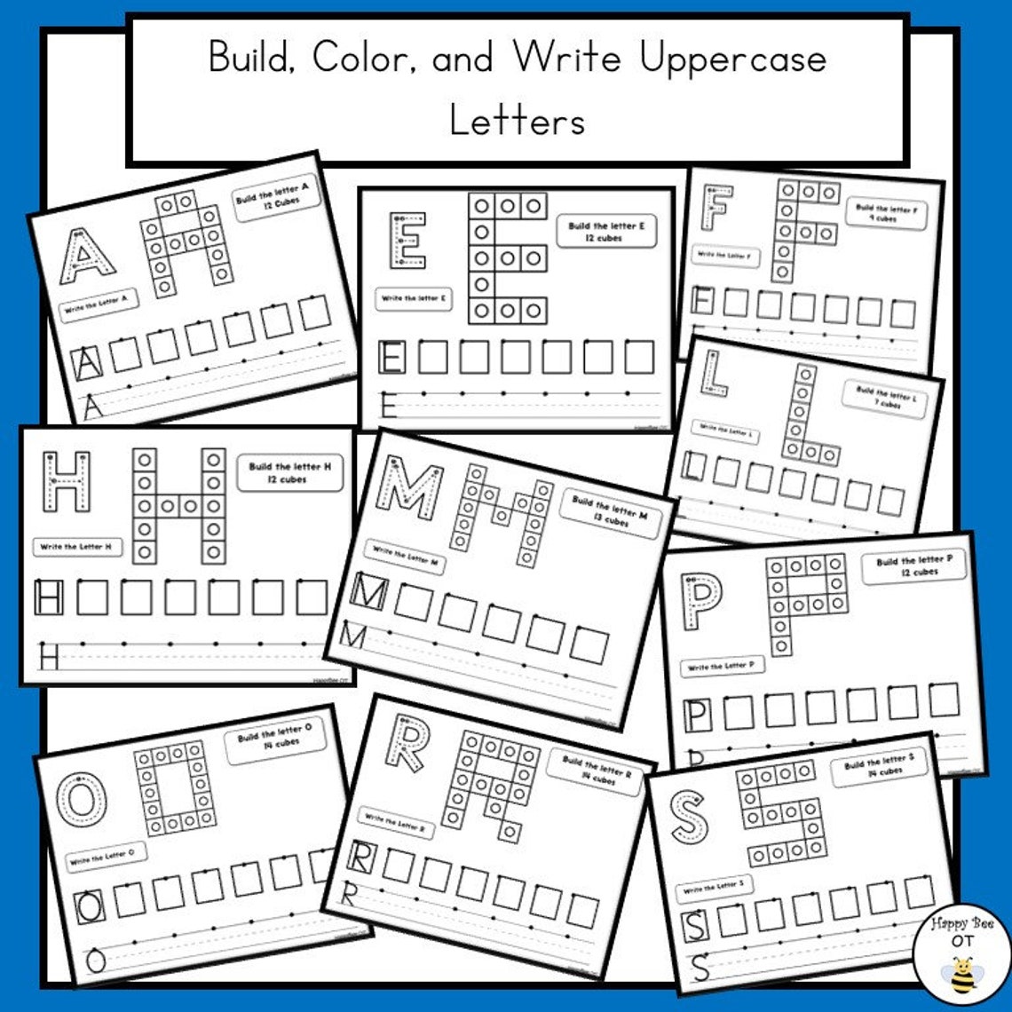 Counting Snap Cube Uppercase Letter Build and Write Printing Practice ...