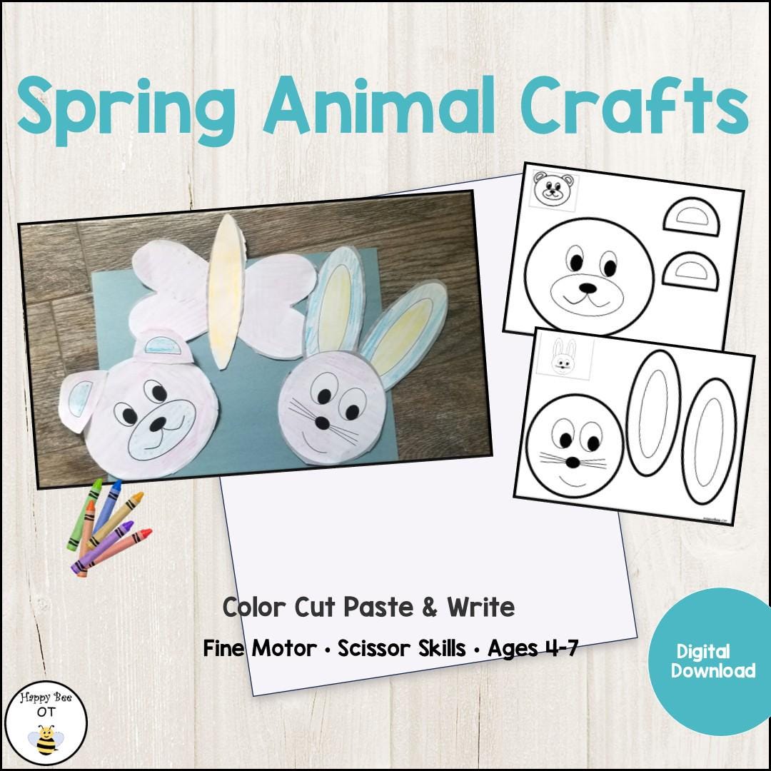 Spring Cut and Paste Animal Crafts Printable | Preschool Shape ...