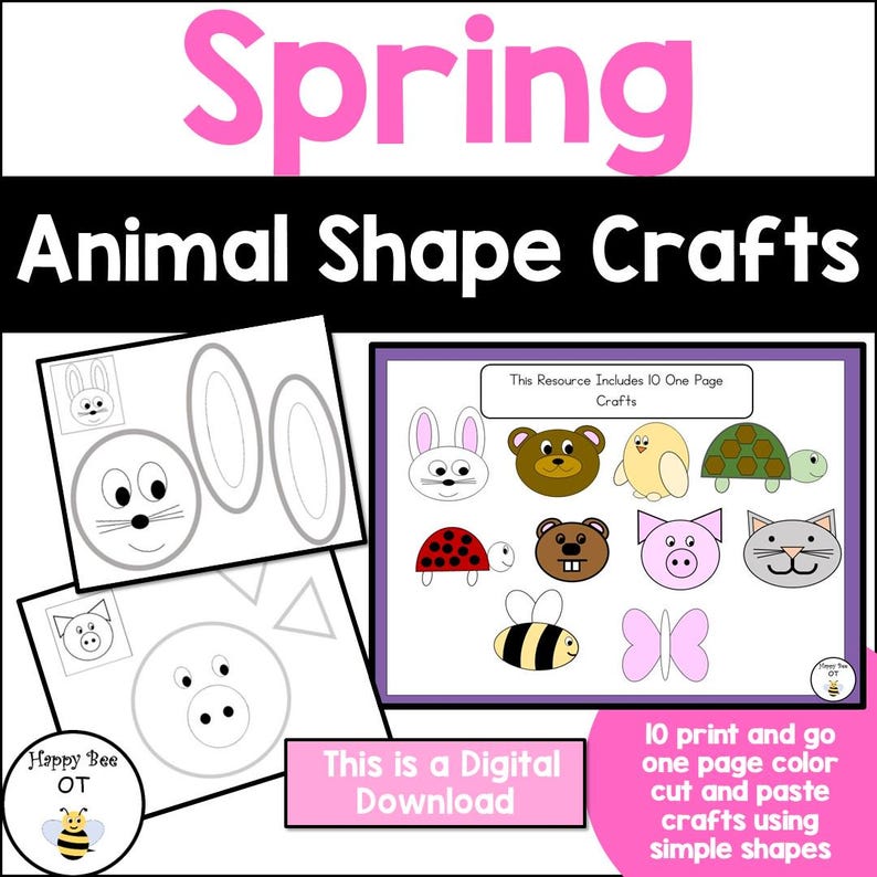 Spring Cut and Paste Animal Crafts Printable | Preschool Shape ...