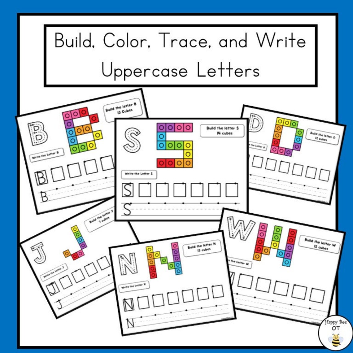 Counting Snap Cube Uppercase Letter Build and Write Printing Practice ...