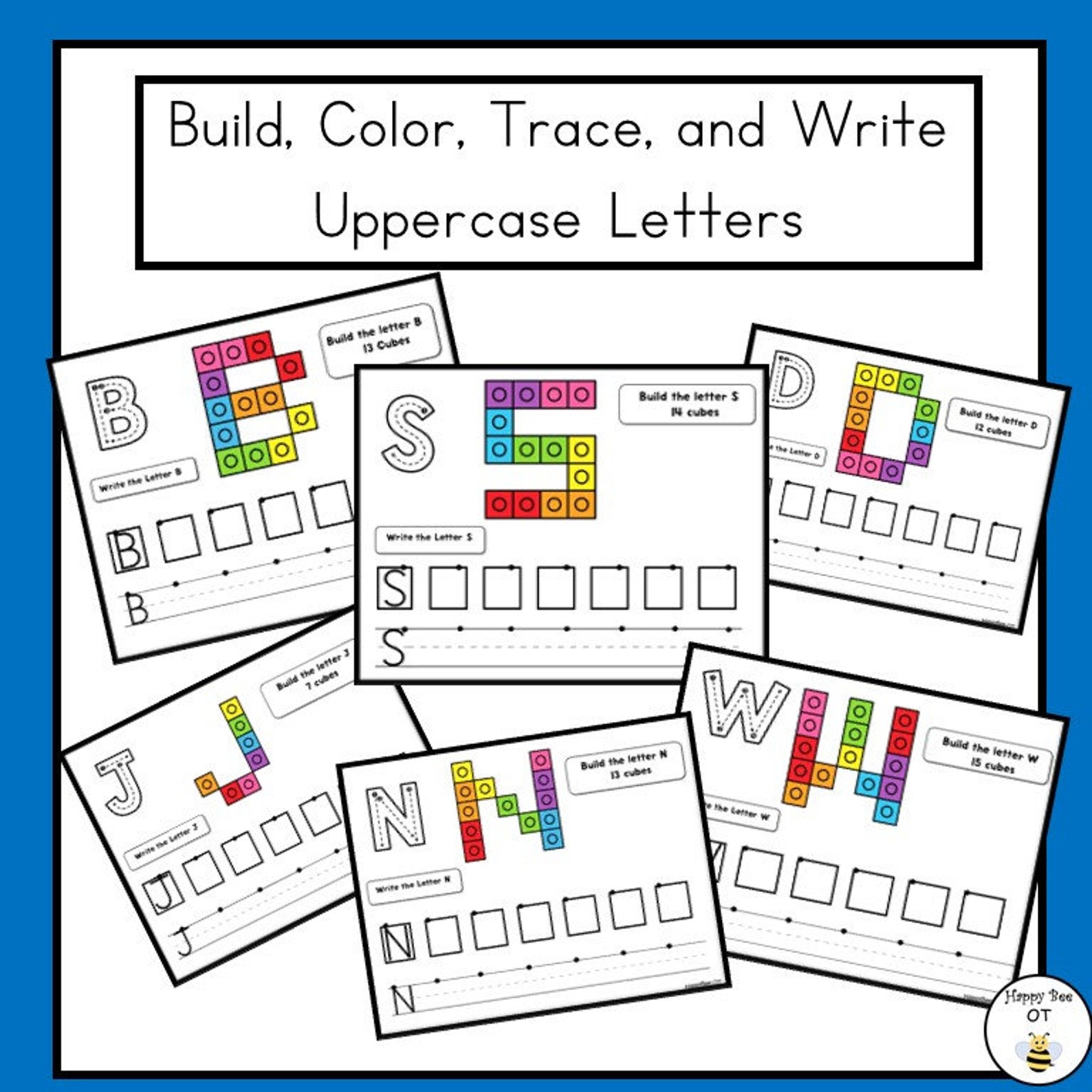 Counting Snap Cube Uppercase Letter Build and Write Printing Practice ...