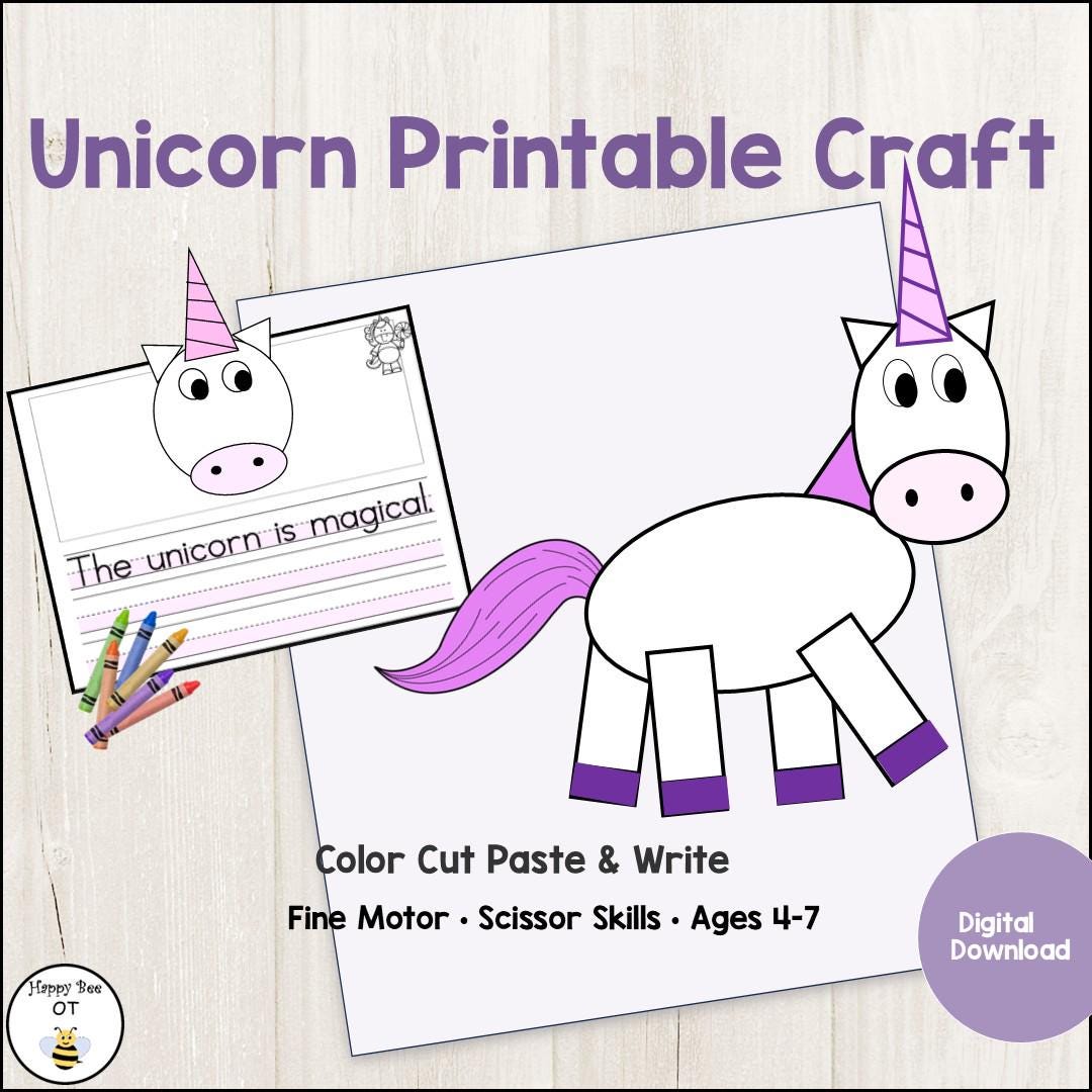Unicorn Craft Printable | Color Cut Paste Activity for Kids (digital ...