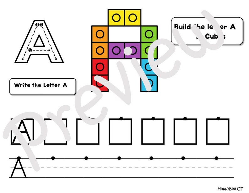 Counting Snap Cube Uppercase Letter Build and Write Printing Practice ...