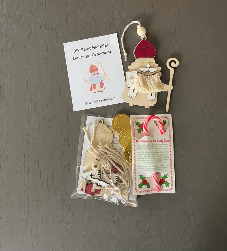 DIY Saint Nicholas Macrame Ornament Set Feast Dec 6 Chocolate Gold Coin ...