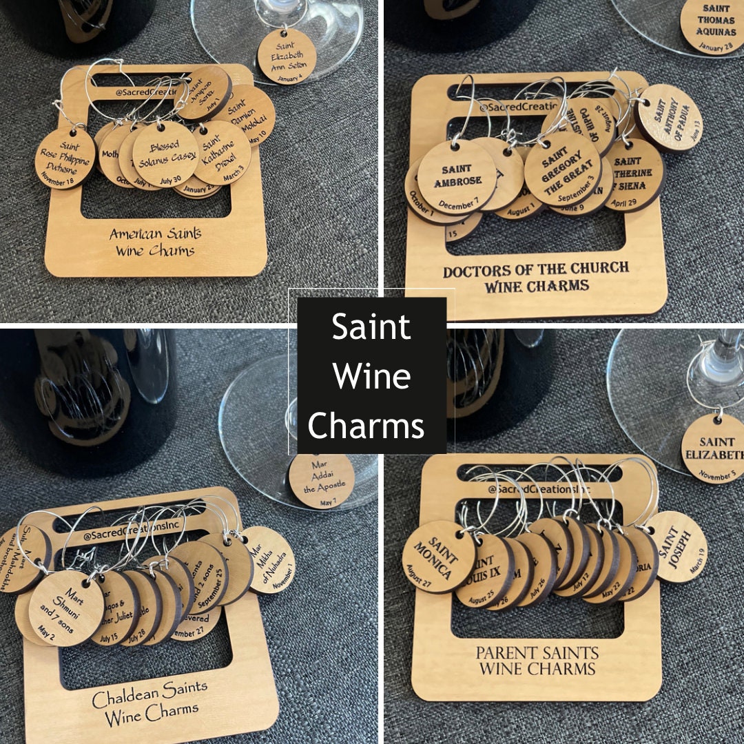 Catholic Saint Wine Charm Sets - Etsy