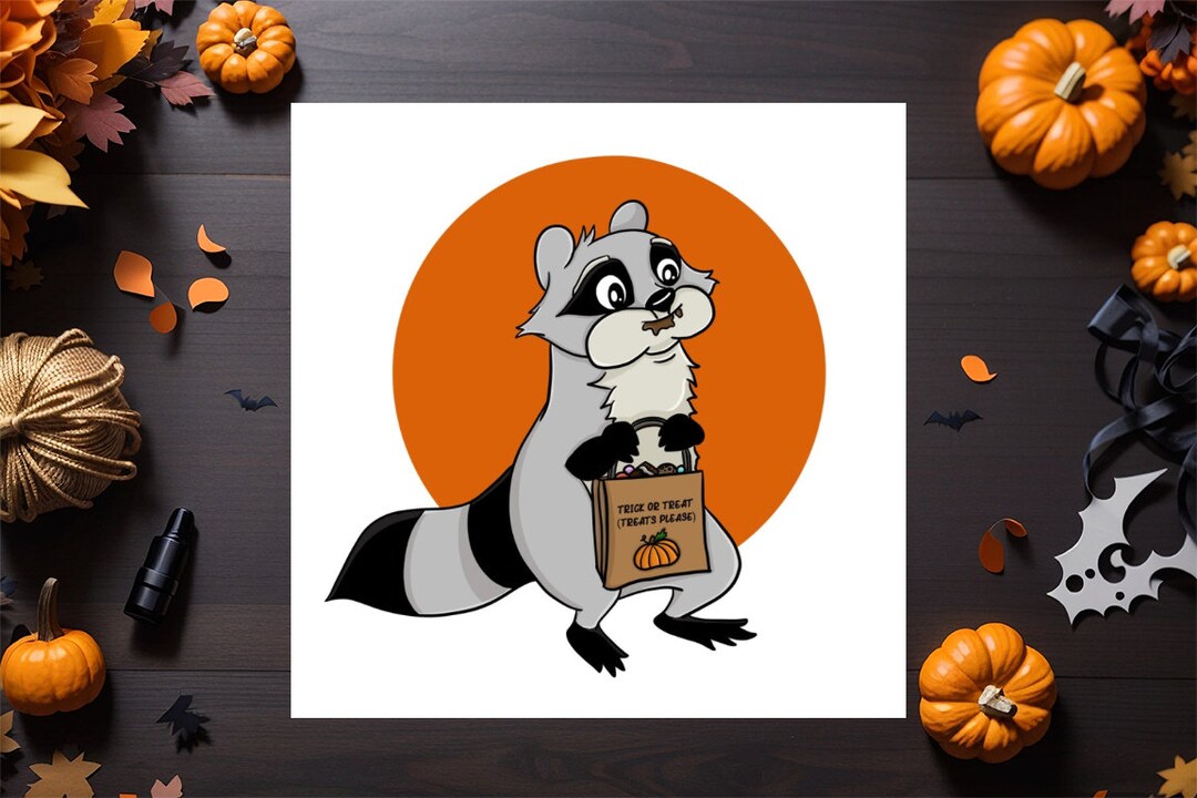 Truffle the Racoon Spooky Season Halloween Animal Art Holiday Art ...