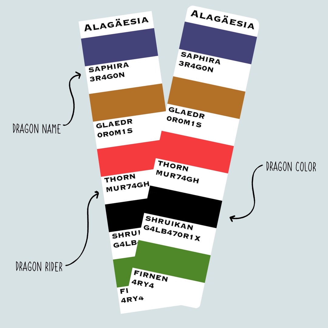 Alagaesi Bookmark Eragon Murtaugh Color Swatch Dragons Fantasy Saphira ...