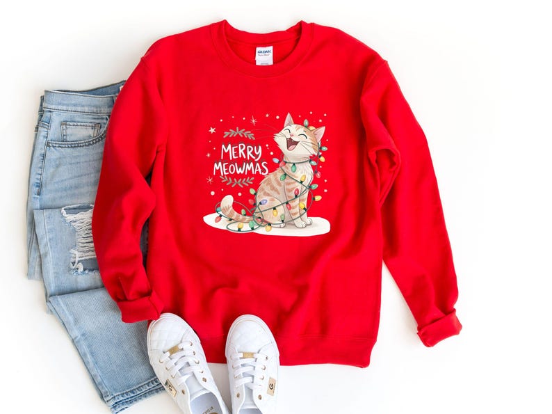 Merry Meowmas Sweatshirt, Cat Christmas Shirt, Christmas Women's Tee ...