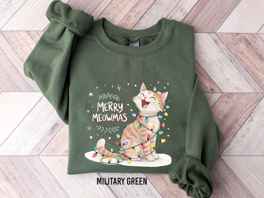 Merry Meowmas Sweatshirt, Cat Christmas Shirt, Christmas Women's Tee ...