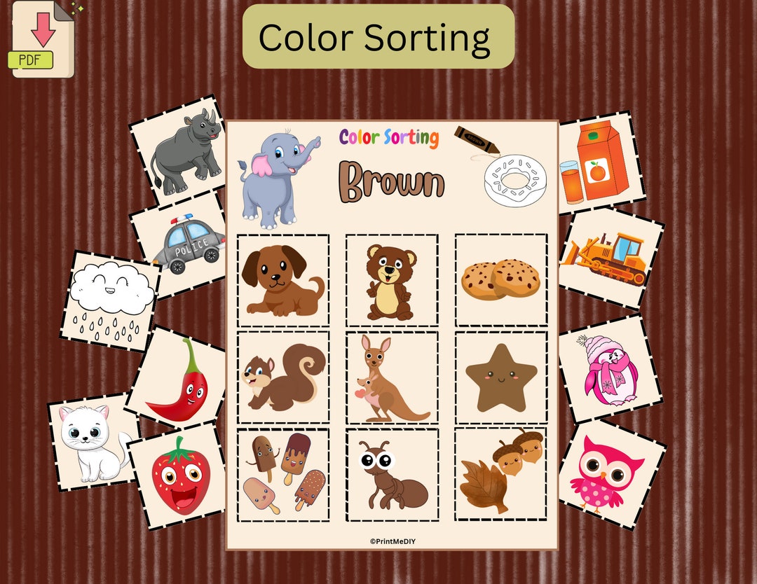 Color Sorting Matching Game Printable Montessori Material, Printable ...