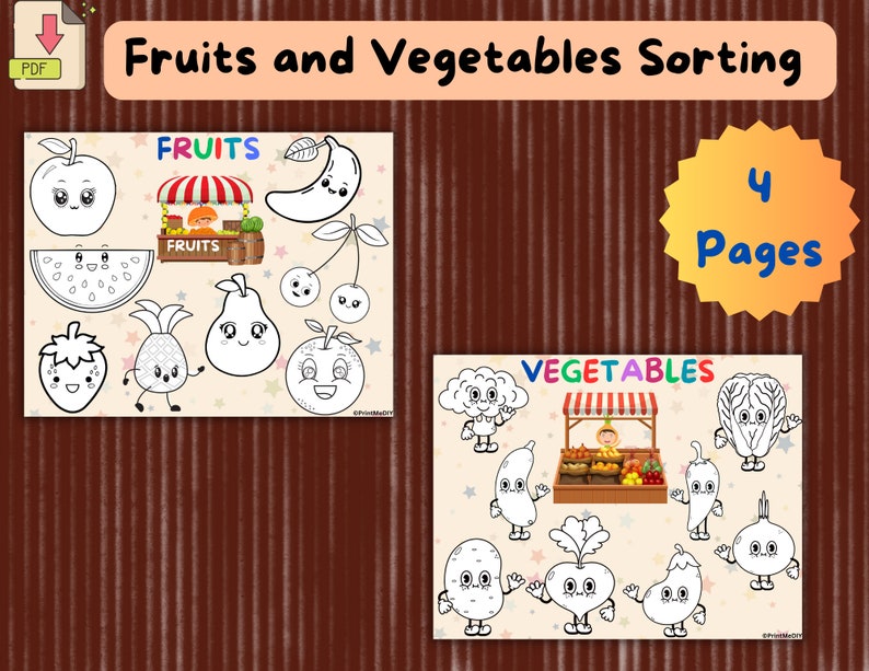 Fruits and Vegetables Sorting Activity Educational Homeschool Printable ...