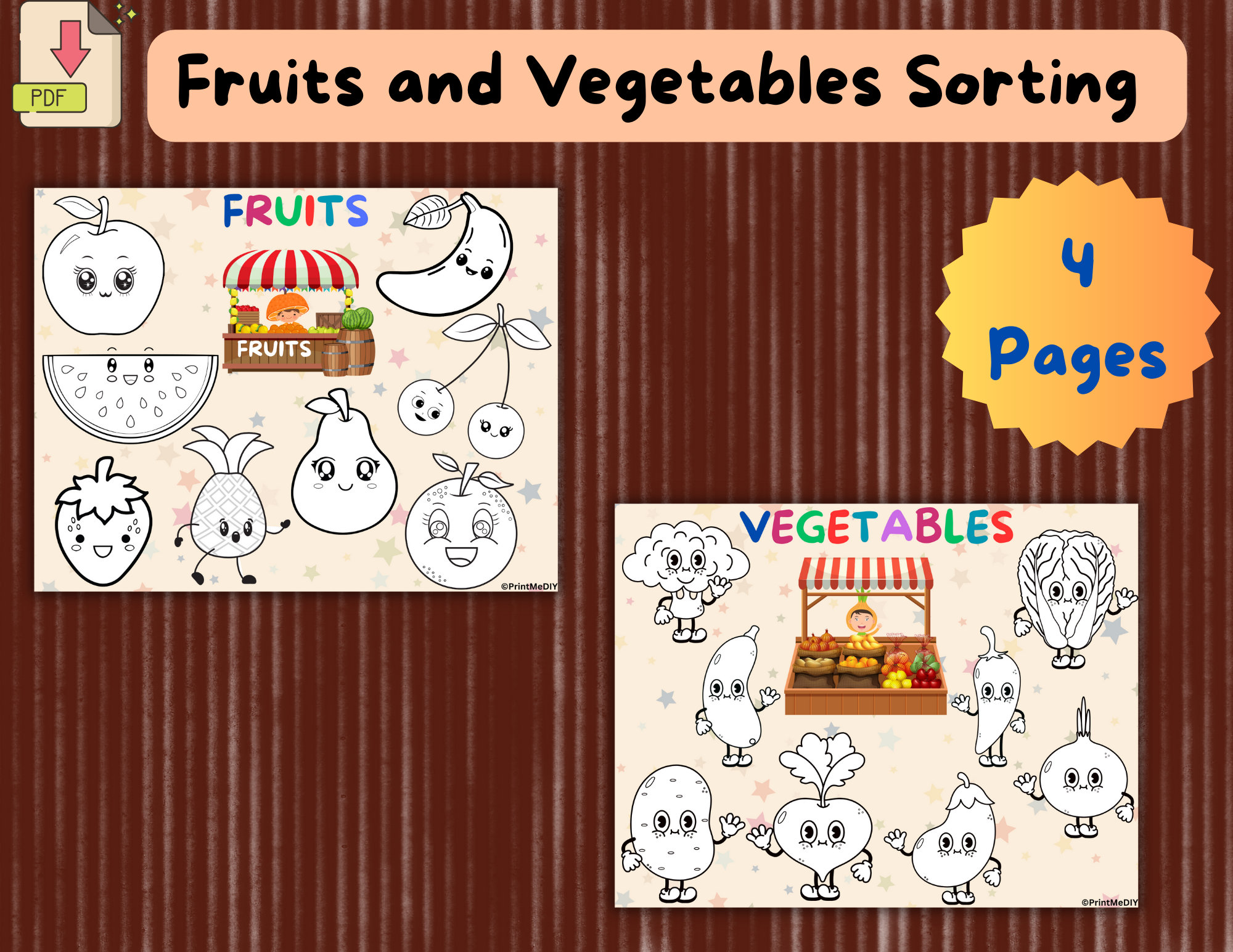 Fruits and Vegetables Sorting Activity Educational Homeschool Printable ...