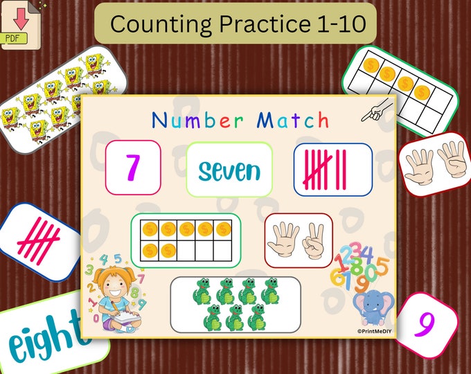 Number Matching Activity 1 to 20 Montessori Counting Practice Preschool ...