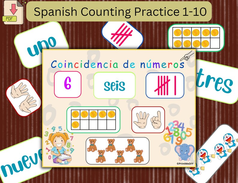 Spanish Number Match: Montessori Counting Activity (PDF Pattern) - Etsy
