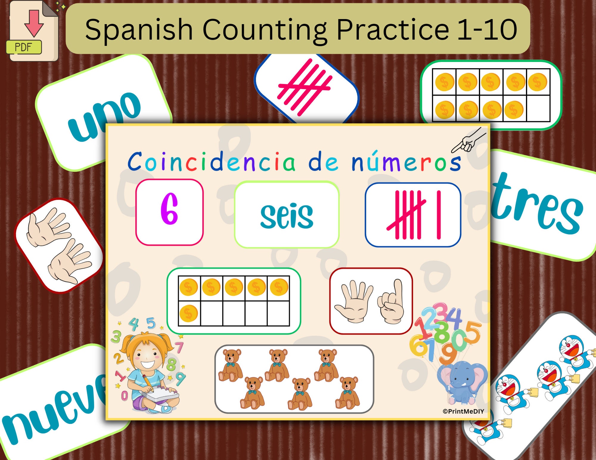 Montessori Spanish Counting Activity for Toddler Number Match Practice ...